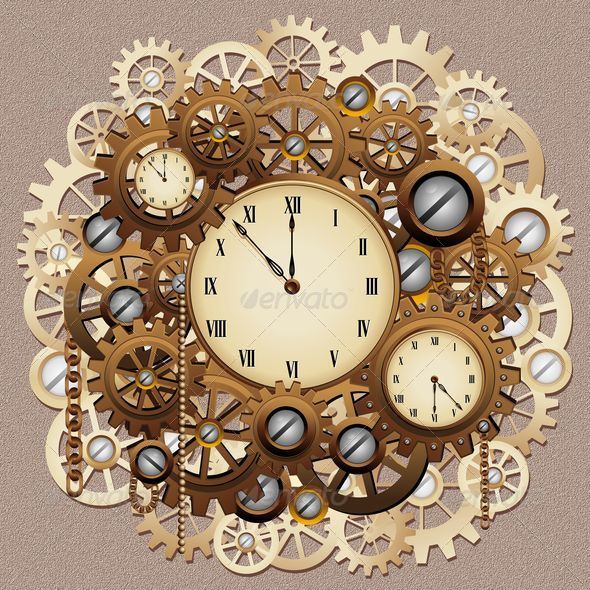 Steampunk Style Clocks and Gears by Bluedarkat | GraphicRiver